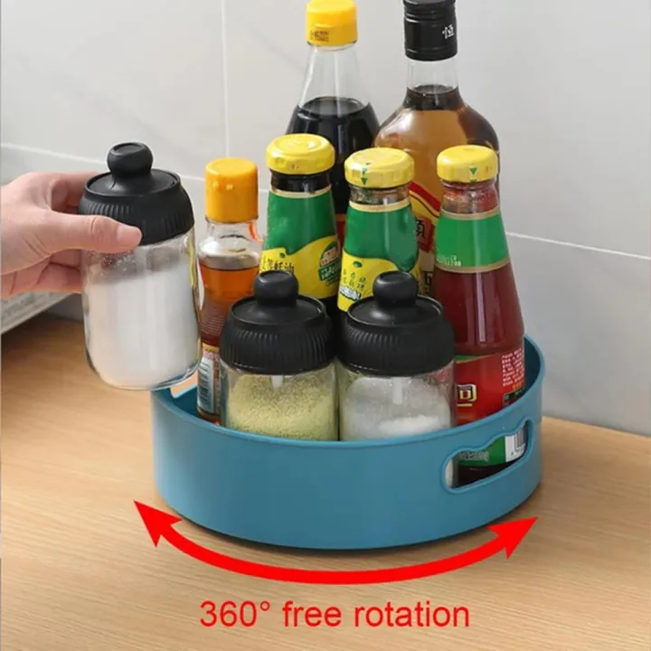 360 Rotating Round Spice Storage Rack Tray Turntable Kitchen Jar Holder ...
