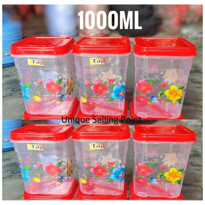 Plastic Masala Storage Jar With Spoon 1000ml 6 PIECES | Daraz.com.bd