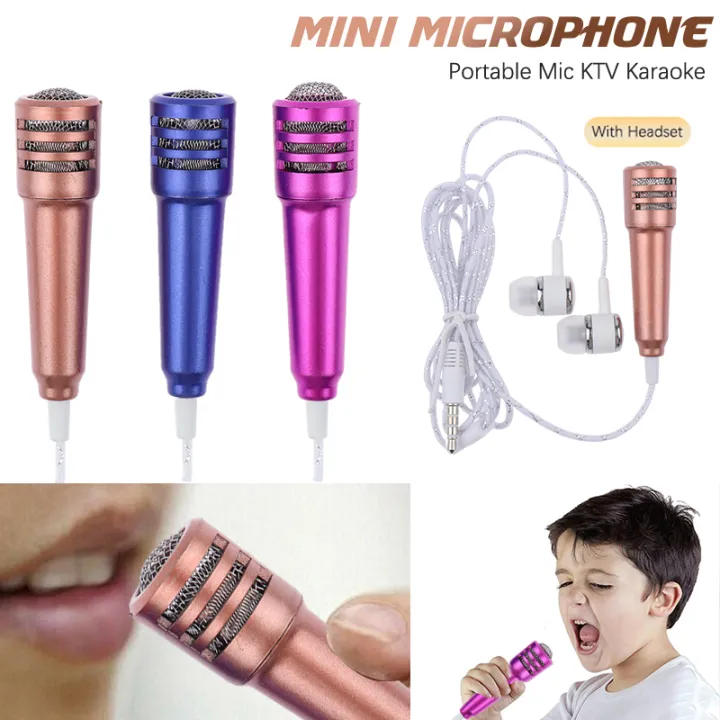 Mini Microphone 3.5mm Portable Karaoke Mic All-in-one Earphone Stereo ...