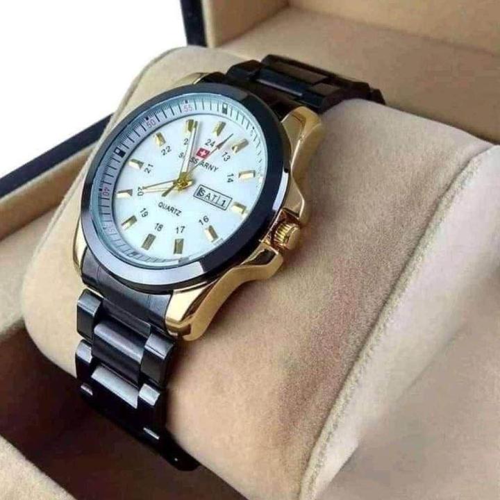 Stainless steel analog watch for men - silver and black | Daraz.com.bd