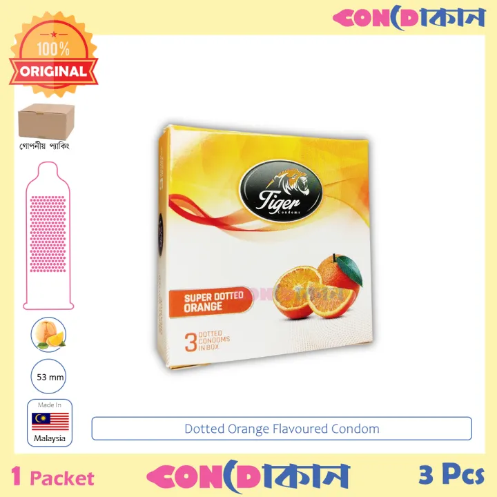 Tiger Super Dotted Orange Flavored Condoms 1 Box (3Pcs) | Daraz.com.bd