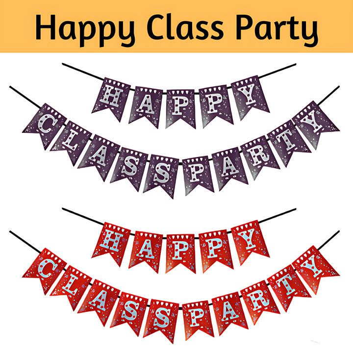 Happy Class Party Paper Banner - Red Color Banner for Class Decoration ...