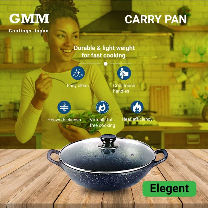 Non-Stick Curry Pan (28 CM) Marble Coting from GMM Coatings, JAPAN ...