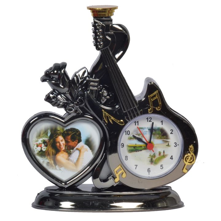 Vogue Gift's Side Photo Frame Table Clock (20 cm x 17 cm x10 cm, Black ...