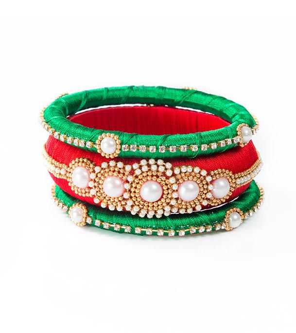 Red and Green Silk Thread Bangles For Women | Daraz.com.bd