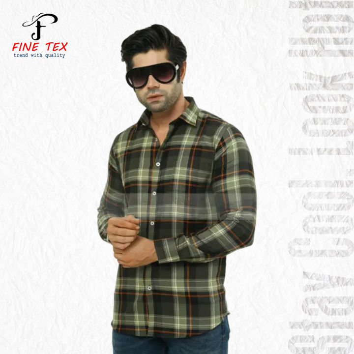 Premium Quality Olive Color Check Shirt Full Sleeves Casual Shirt For ...