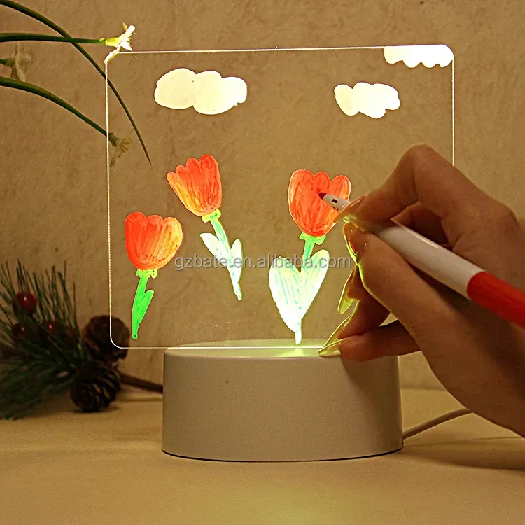 3D LED Art Note Board with Color Pen Re-writable Luminous USB Message ...