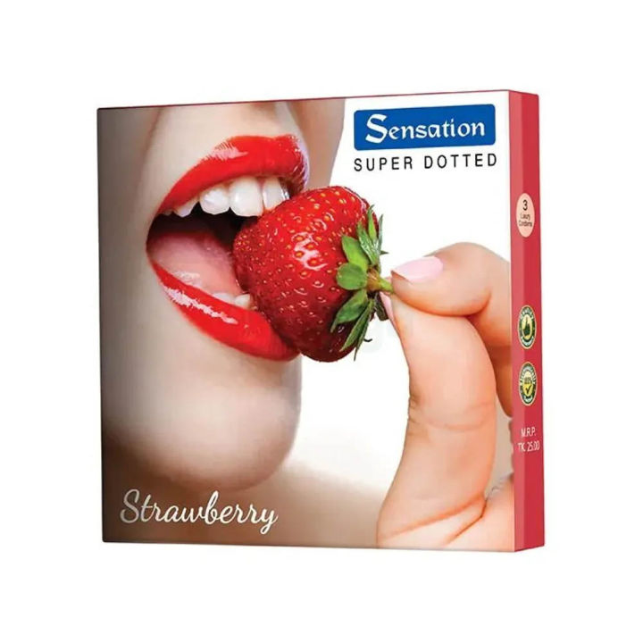 Sensation Super Dotted Strawberry Condoms Single Pack - 3x1=3 pcs Condoms | Daraz.com.bd
