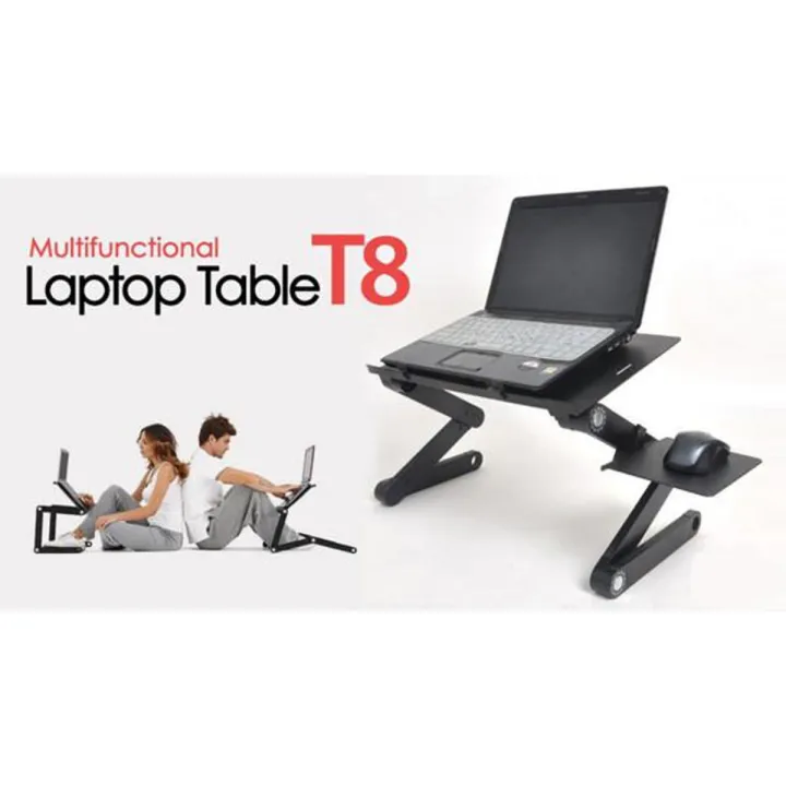Aluminium Laptop Table T8 with air cooler - Black | Daraz.com.bd