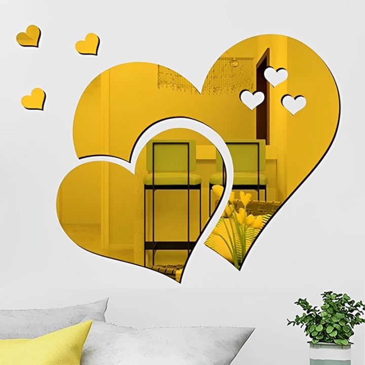 3D Mirror Love Heart Wall Sticker Decal DIY Living Room Wall Sticker ...