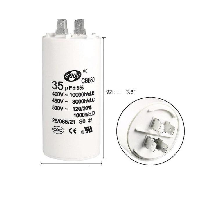CBB60 Run Capacitor 35uF 450V AC Double Insert 50/60Hz Cylinder White ...