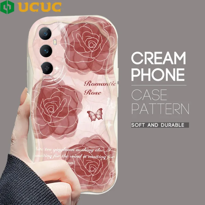 UCUC for Realme C65 Back Cover Romantic Rose Cream Texture Wavy Edge ...