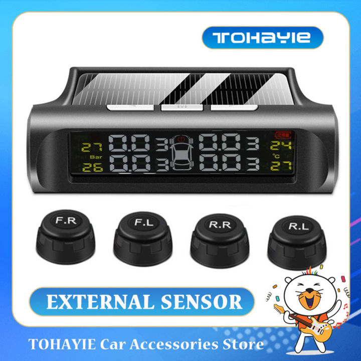 TOHAYIE Solar Power TPMS Three-digit High-precision Car Tire Pressure Alarm Monitor System Auto ...