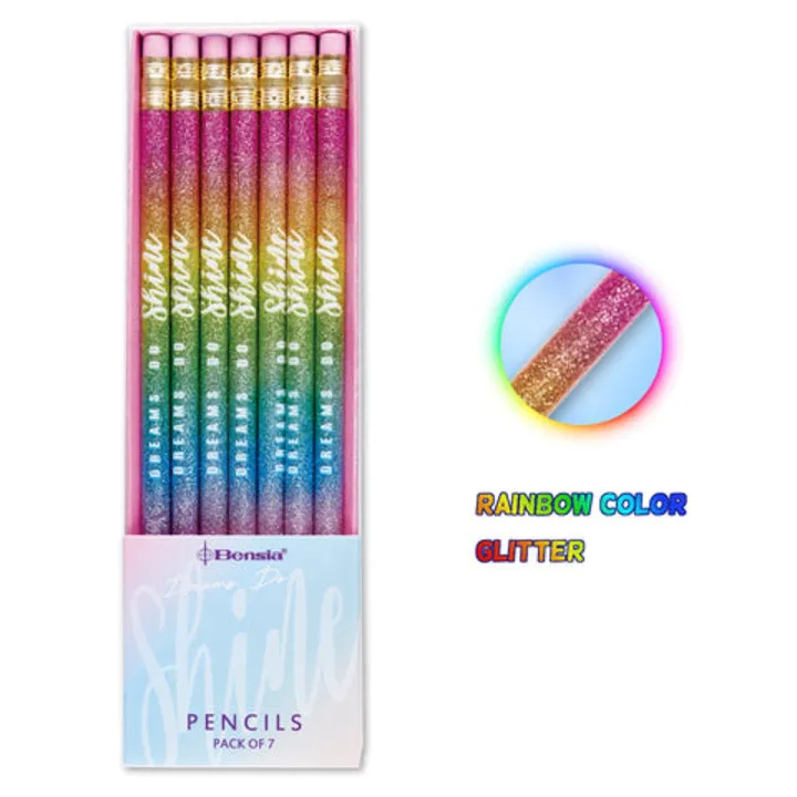 Rainbow Color Glitter Barrel pencil 7 ps | Daraz.com.bd