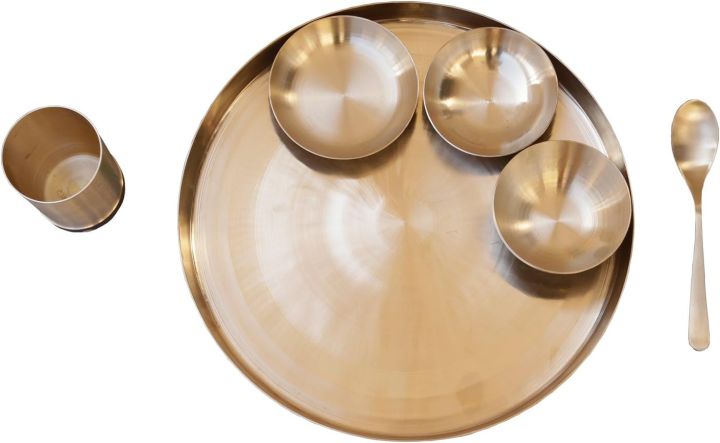 Pure Kansa Bronze Dinner Platinum Solid Dinnerware Plate Set (Gold), 6 ...