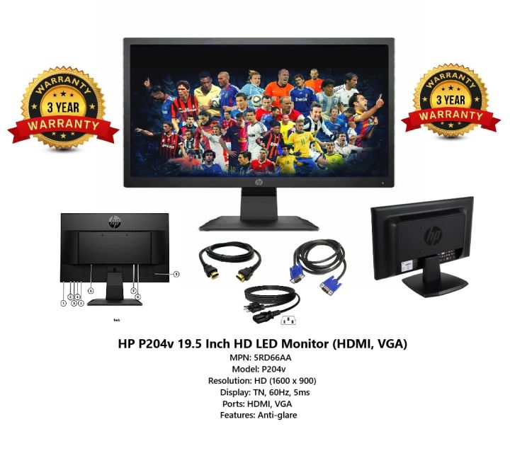 HP P204v 19.5 Inch HD LED Monitor (HDMI, VGA) | Daraz.com.bd