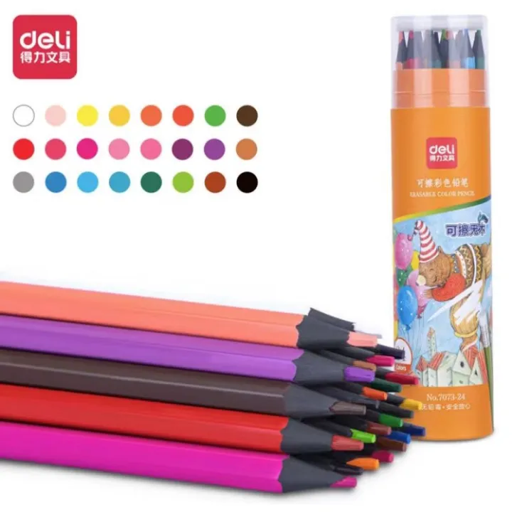 DELI 7073-24 ERASABLE COLOR PENCIL 24 CLR IN TUBE | Daraz.com.bd