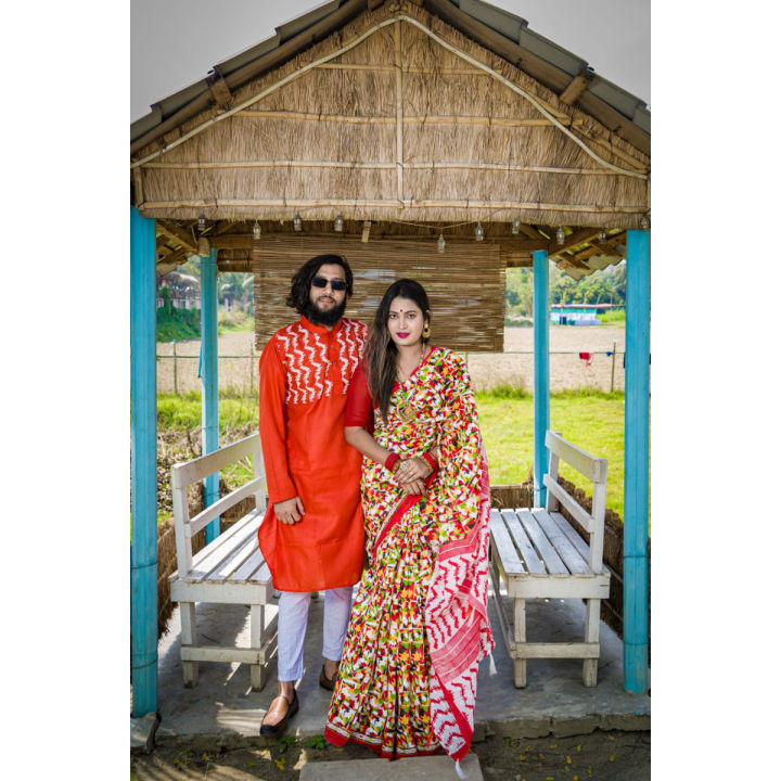 Deshi Shop Mart Featuring New couple set panjabi and sharee half silk ...