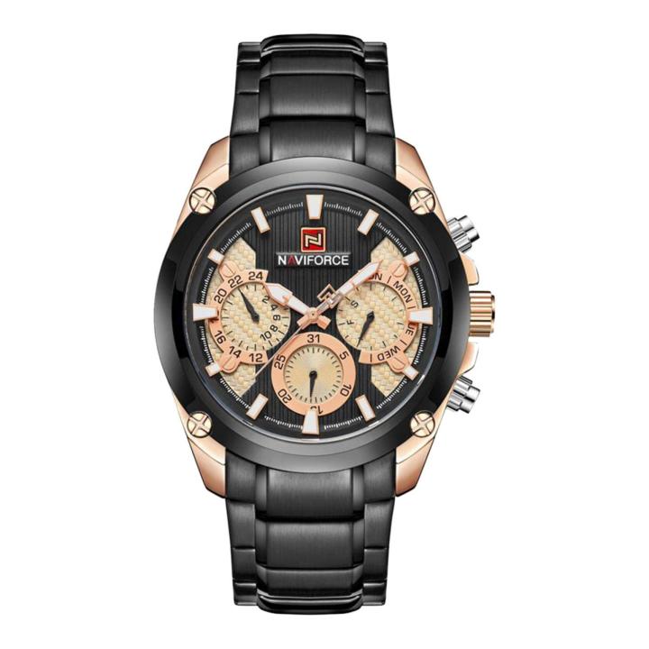 NAVIFORCE NF9113 BLACK STAINLESS STEEL CHRONOGRAPH WATCH FOR MEN ...