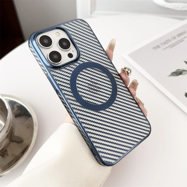 HODON Luxury Plating Carbon Fiber Clear Magnetic Phone Cases For iPhone ...
