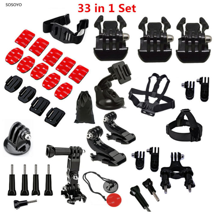 33 in 1 Sports Camera Accessories Set Helmet Bracket Head Chest Strap ...