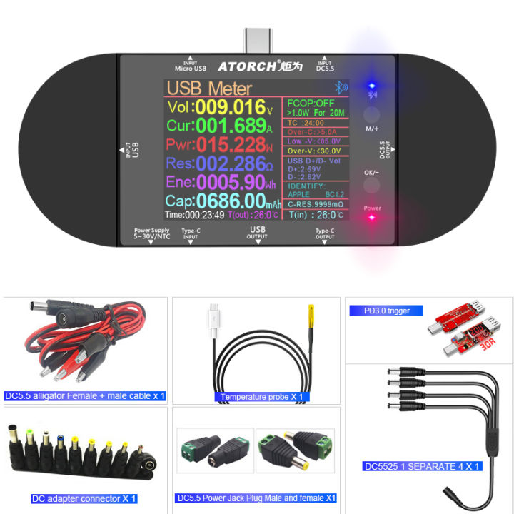 UD24 2.4inch USB tester DC5.5 Type-C digital voltmeter ammeter power ...