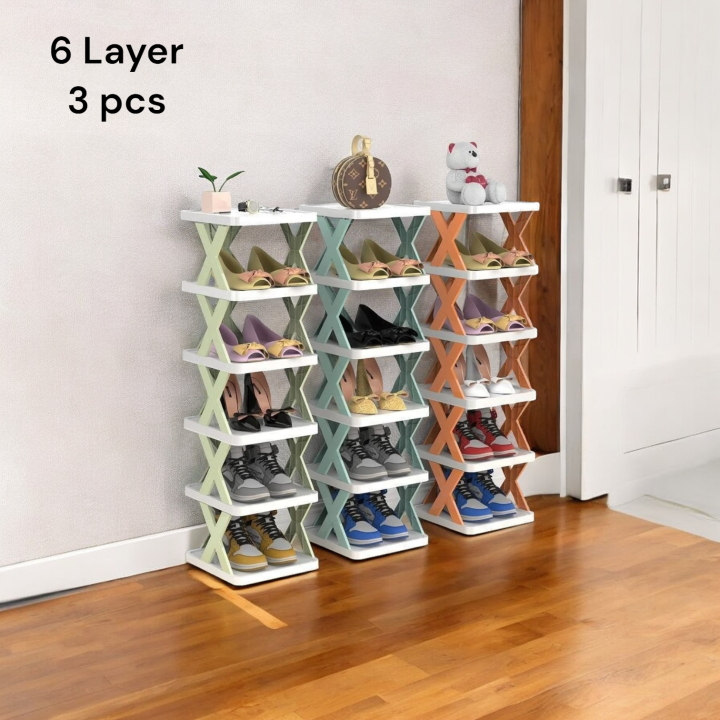 3 pcs 6-Tier Space-Saving Shoe Tower: Vertical Folding Rack for Narrow ...