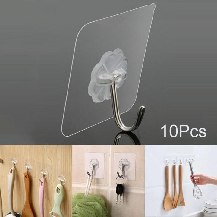 10Pcs Transparent Seamless Adhesive Hook Sticking Wall Hook Hanger ...