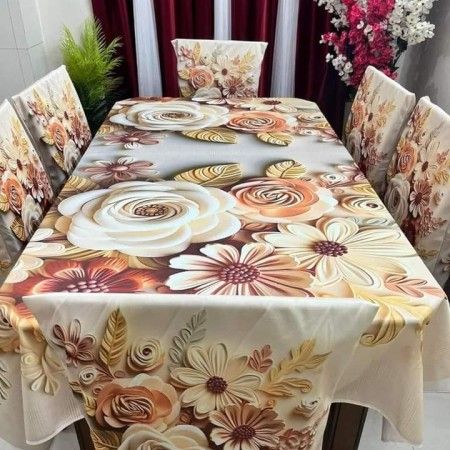 Digital 3D Print Dining table Cloth runner and 06 chair cover Full Set ...