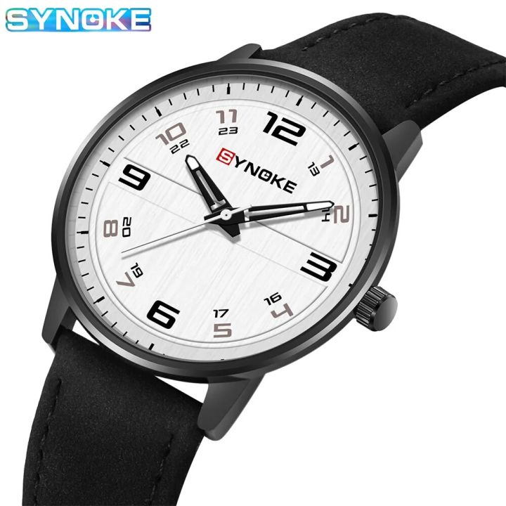 SYNOKE Brand Quartz Watch Men 40mm Alloy Case Leather Strap Simple ...