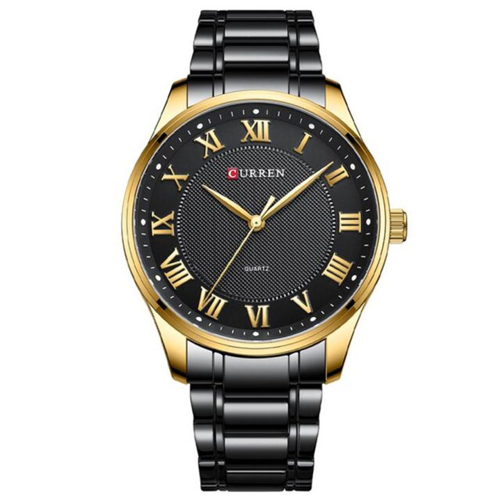 CURREN 8409 Black Stainless Steel Analog Watch For Men - Golden & Black ...