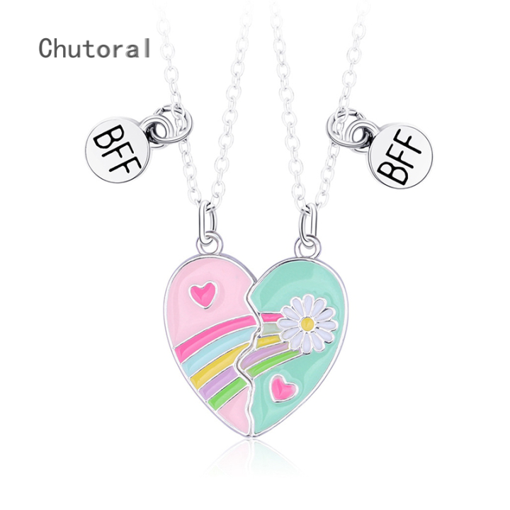 Cute Colorful Rainbow Heart Shape Pendant Chain Best Friends Necklace ...