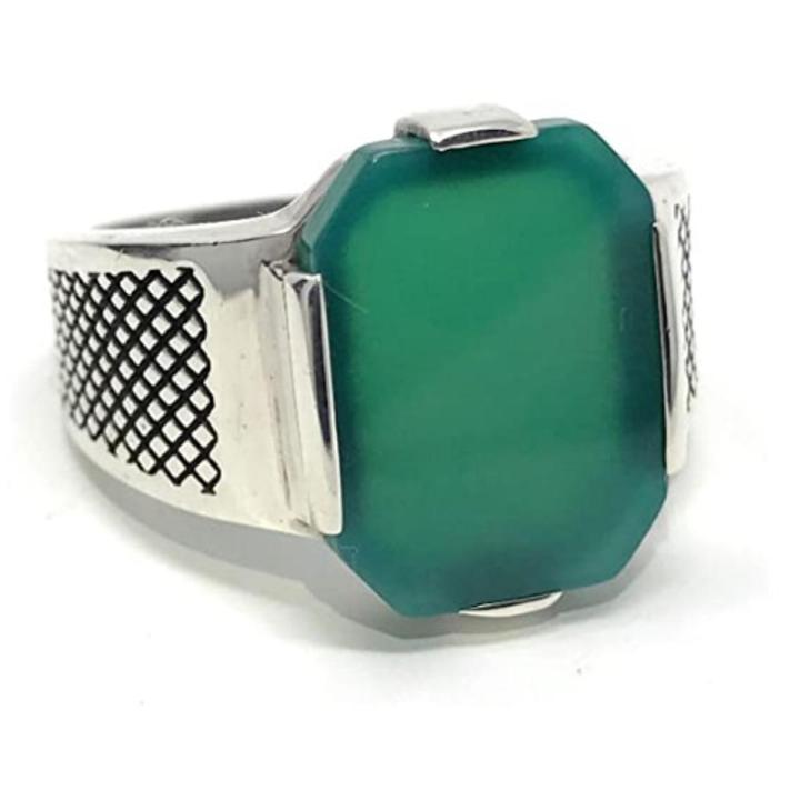 925k Sterling Silver Green Agate Aqeeq Elegant and Plain Ring | Daraz ...