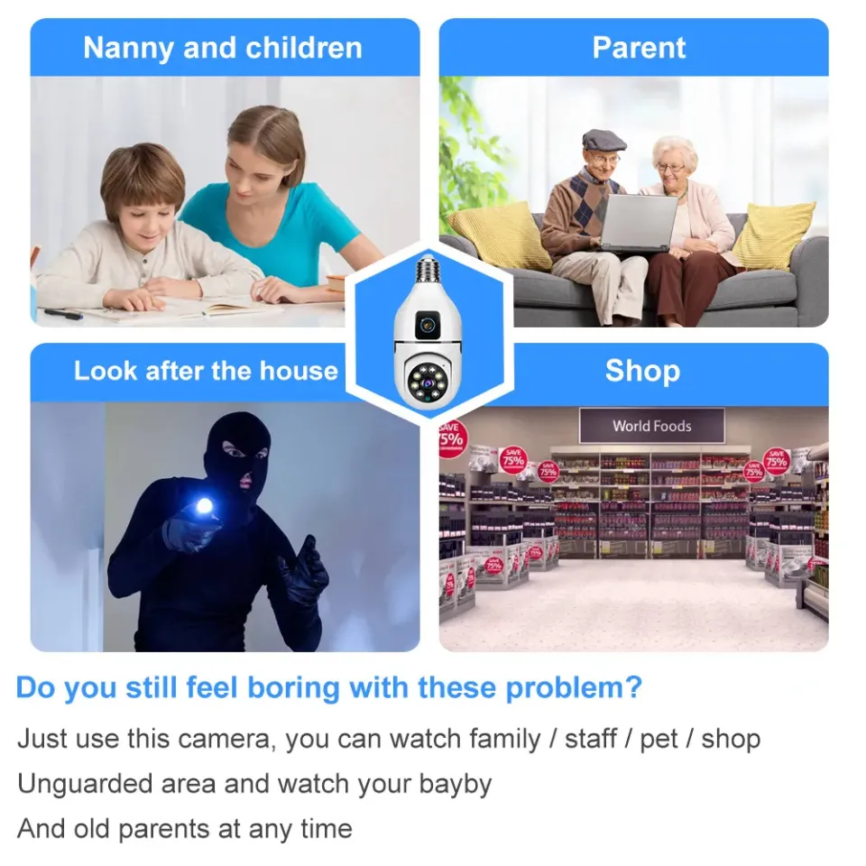 Dual Lens Smart Wireless WiFi Bulb Camera Night