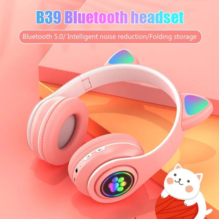 B39 Bluetooth 5.0 Headset Head-mounted Wireless Color Light Plug-in ...