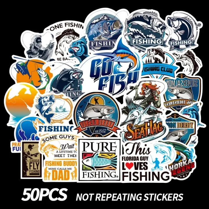 50PCS Funny Fisherman Go Fishing Cartoon Stickers For Laptop Suitcase ...