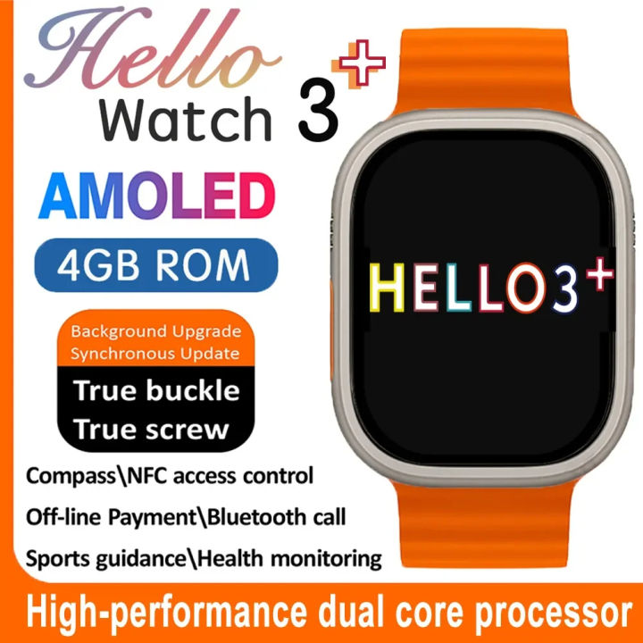 Original Hello Watch 3 Plus Ultra Smartwatch AMOLED 4G ROM NFC Compass ...