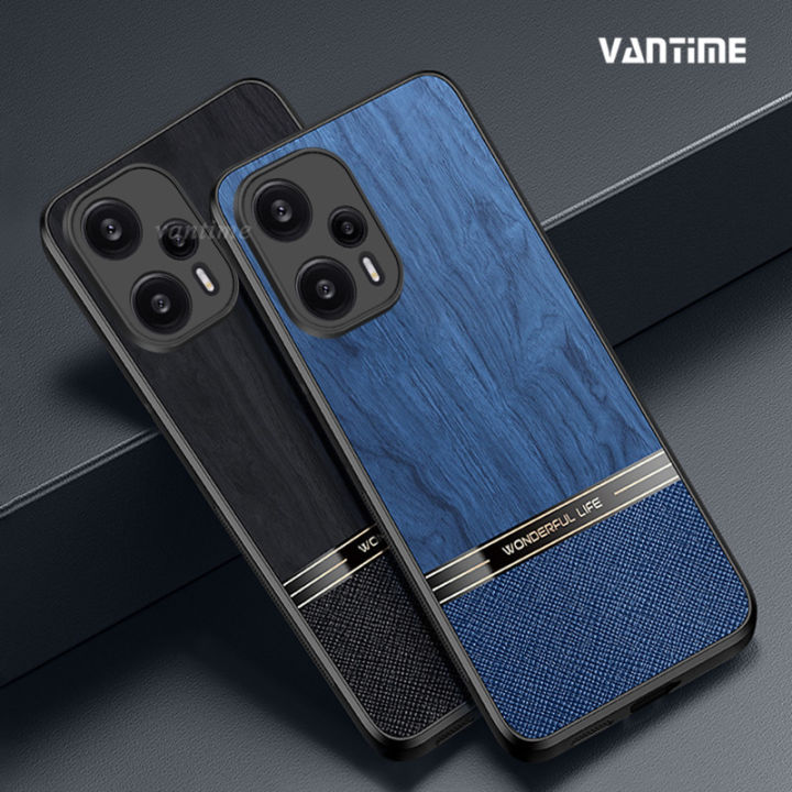 Vantime for Xiaomi Poco F5 / Redmi Note 12 Turbo 5G Case Lens Protection Wood Grain Hard Cover ...