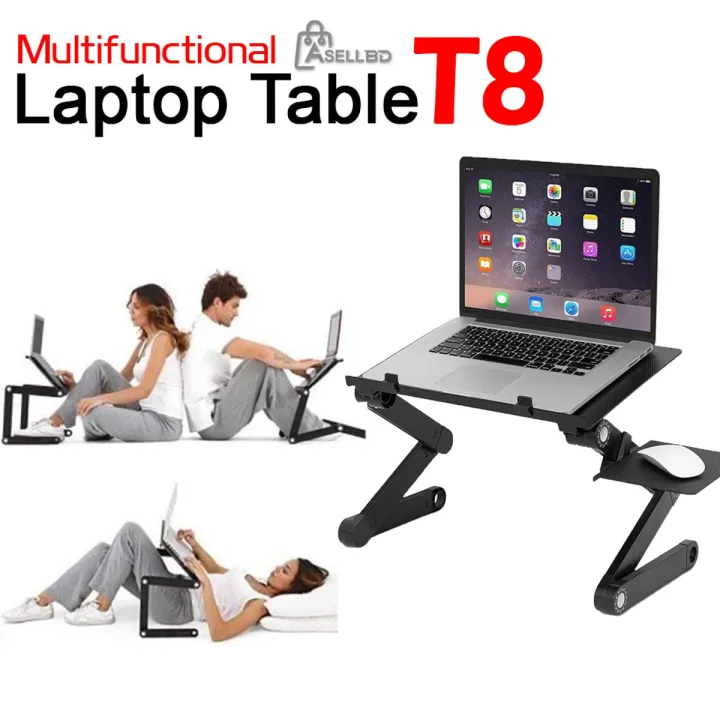 Aluminium Laptop Table T8 with air cooler - Black | Daraz.com.bd