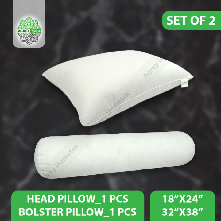 Fiber Head Pillow & Bolster Pillow, (18"x24" & 32"x38"), Set of 2 ...