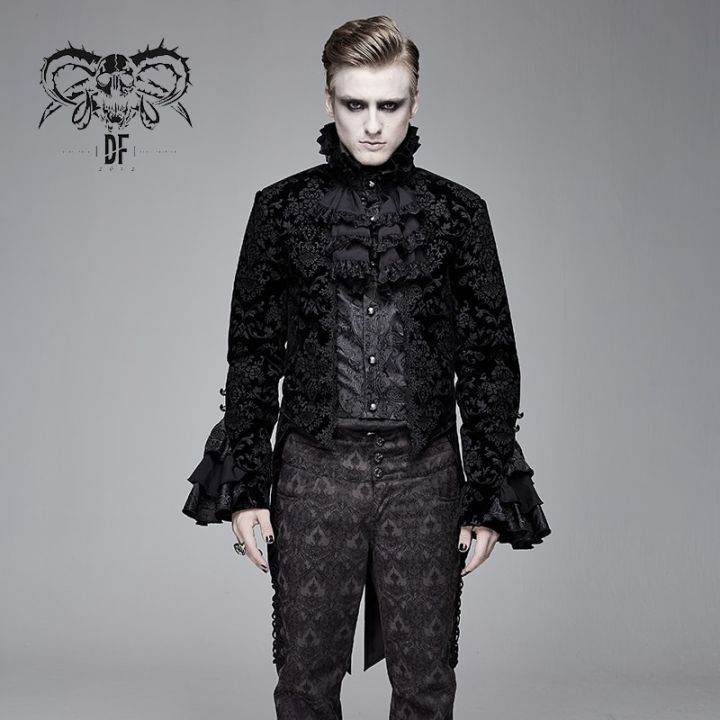 Devil Fashion Men Goth Tuxedo Coat Victoria Vintage Lace Necktie ...