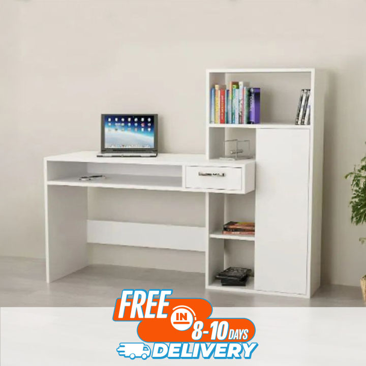 Home Office Computer Table Study Table | Laptop Desk With Shelves (White Color Finish) - Study ...