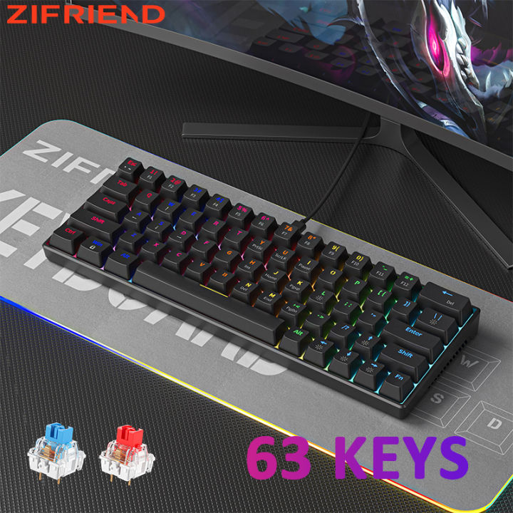 ZIFRIEND Black Mini Mechanical Keyboard 3 Pins Hot Swappable RGB 60% ...