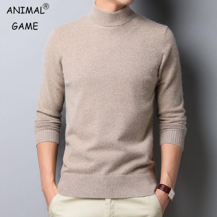 New Autumn/Winter Mock Neck Sweater Men Solid Color Pullovers Man Half ...