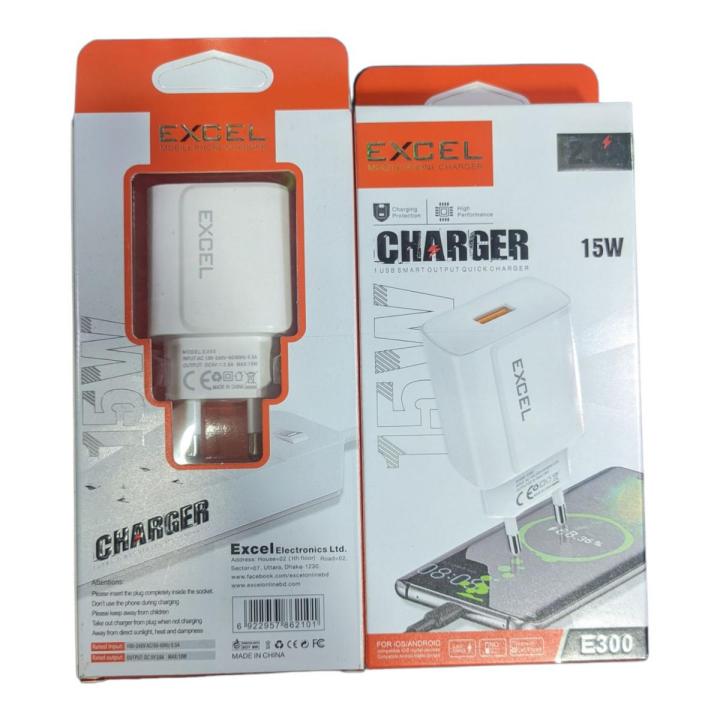 EXCEL E300 Ultra 15W Fast Charger 2.6A - Type B Micro USB and Type C ...