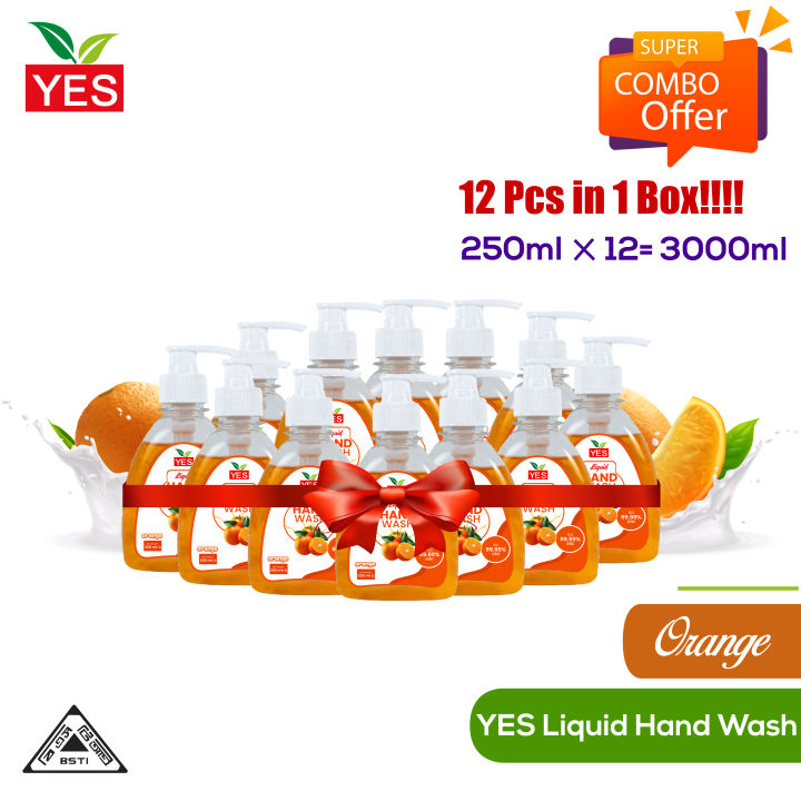 Yes Hand Wash Liquid Orange - 250ml (12 Pcs Pack) | Daraz.com.bd
