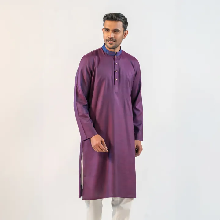 Kay Kraft Dark Violet Blended Cotton Embroidered Panjabi For Men ...