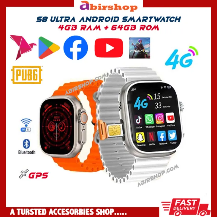 S8 Ultra 4G 4GB/64GB Andriod Smart Watch Dual Strap Waterdrop Display ...