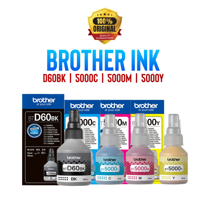 Original Brother D60BK Black Ink, BT5000 Magenta, Cyan, Yellow Ink ... Original Brother D60BK Black Ink, BT5000 Magenta, Cyan, Yellow Ink ...