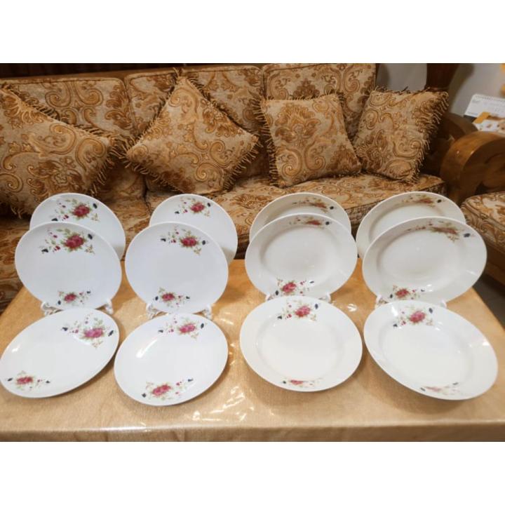 Monno Ceramic Dinner Plate Set 6 Pcs Set. 3 Pcs Deep Rice Plate And 3 ...